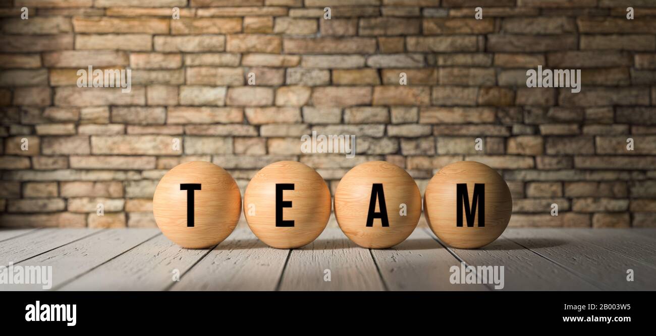 balls with the word TEAM in front of a brick wall - 3D rendered ...