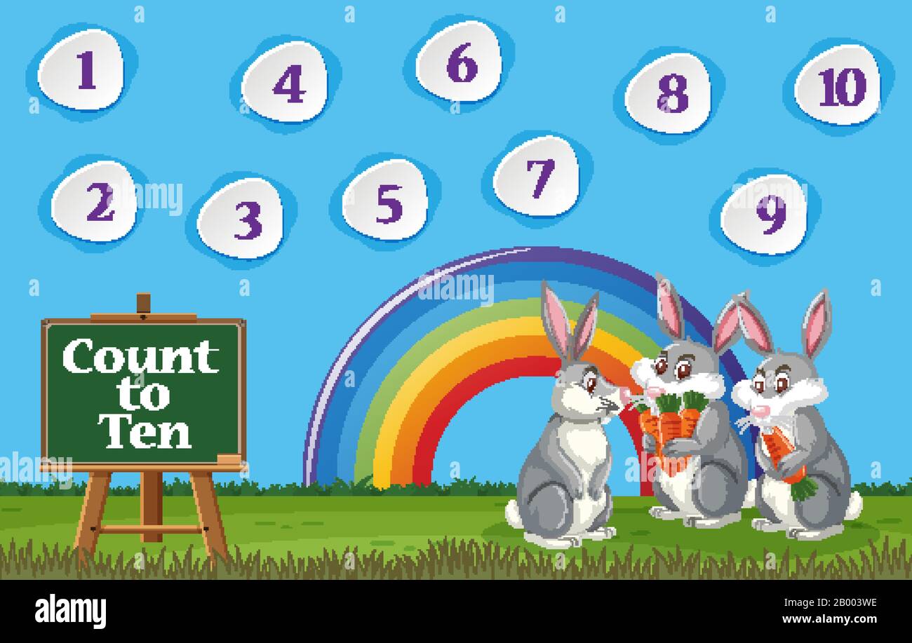 Number one to ten with blue sky and colorful rainbow background ...