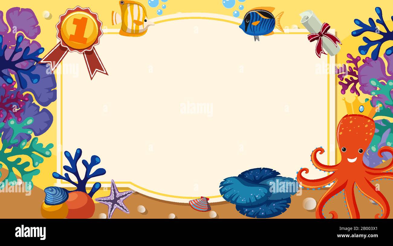 Banner template with many sea creatures under the sea illustration ...