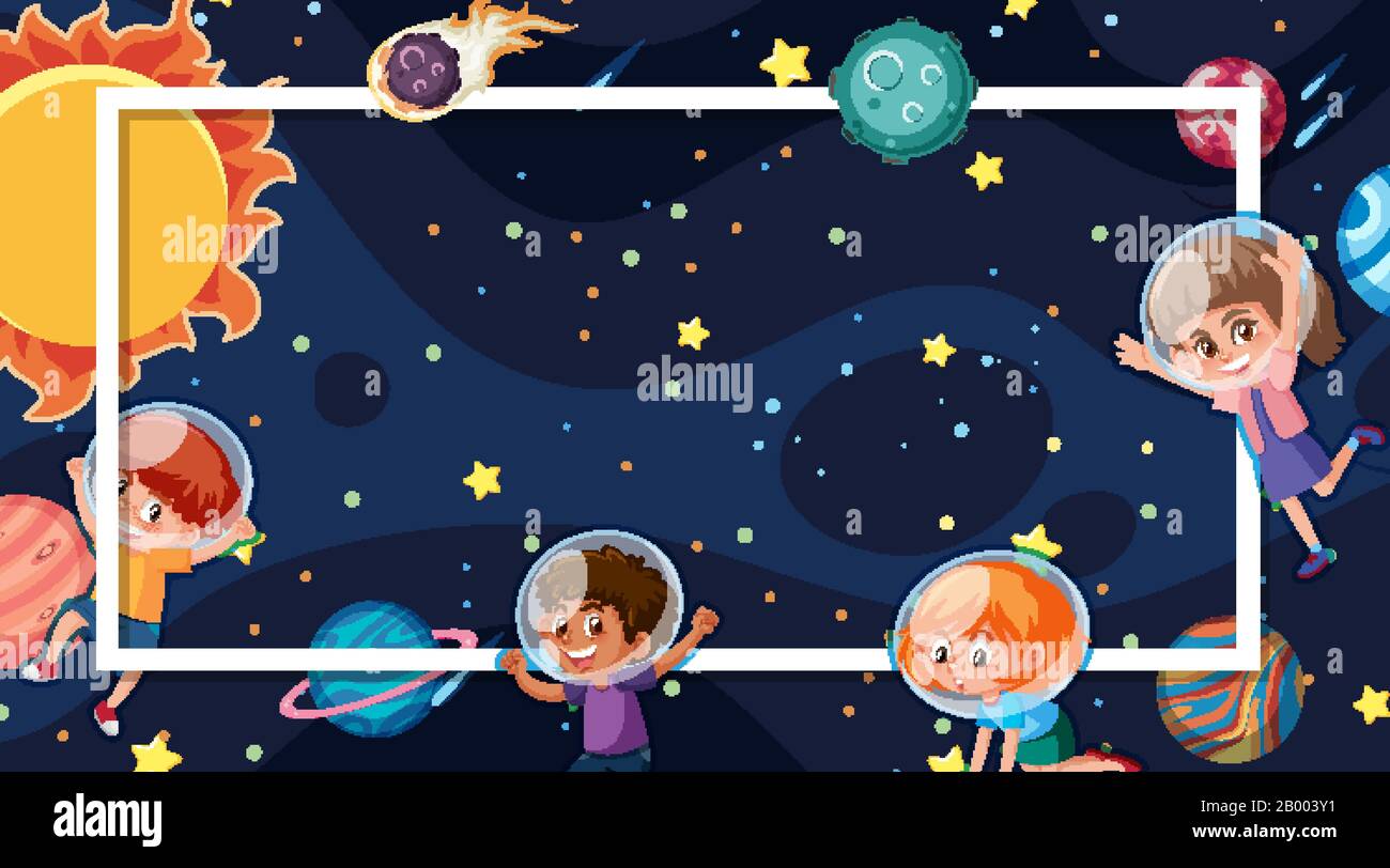 Frame template design with planets in space in background illustration ...