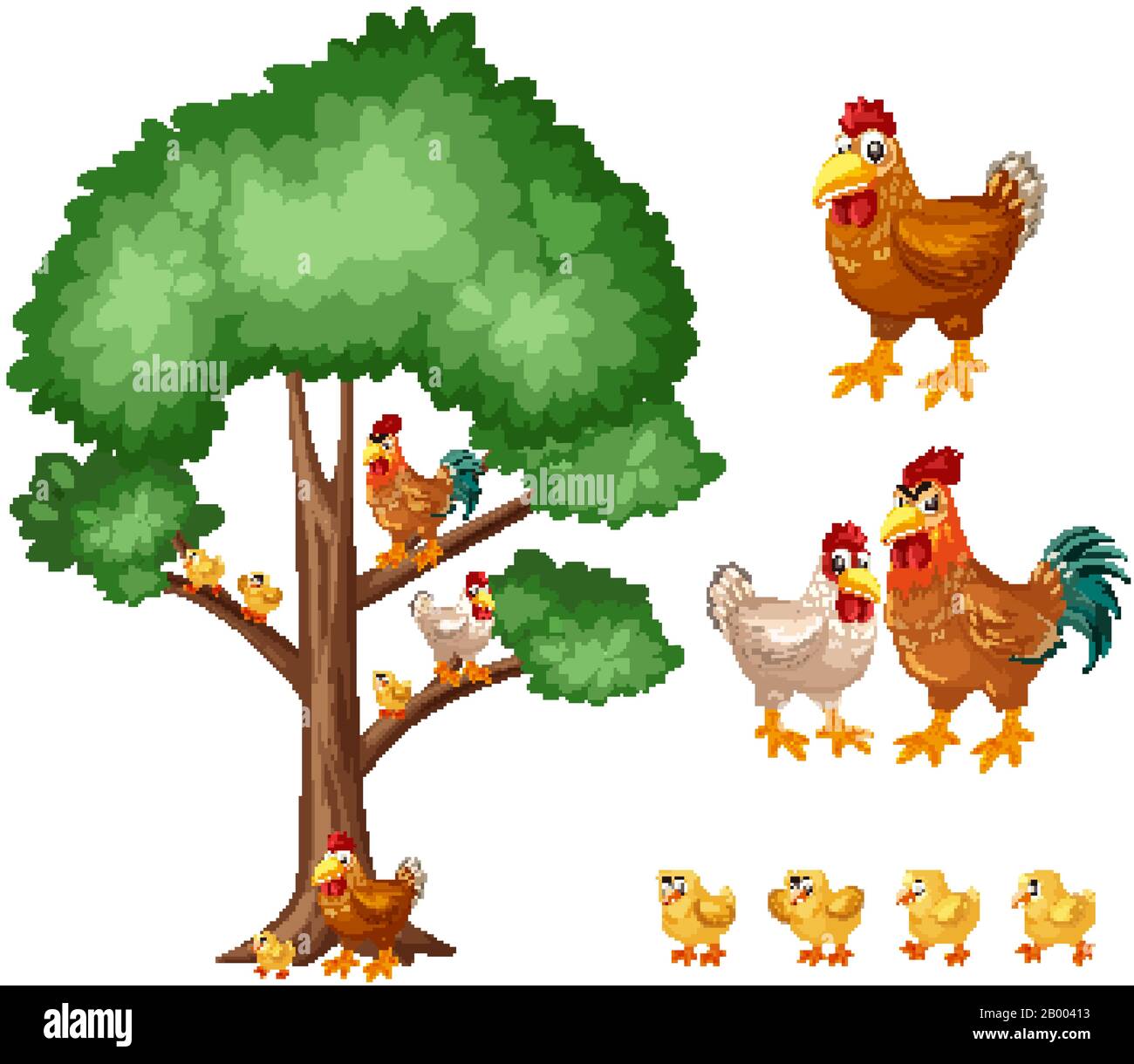 Big tree and chickens on white background illustration Stock Vector ...