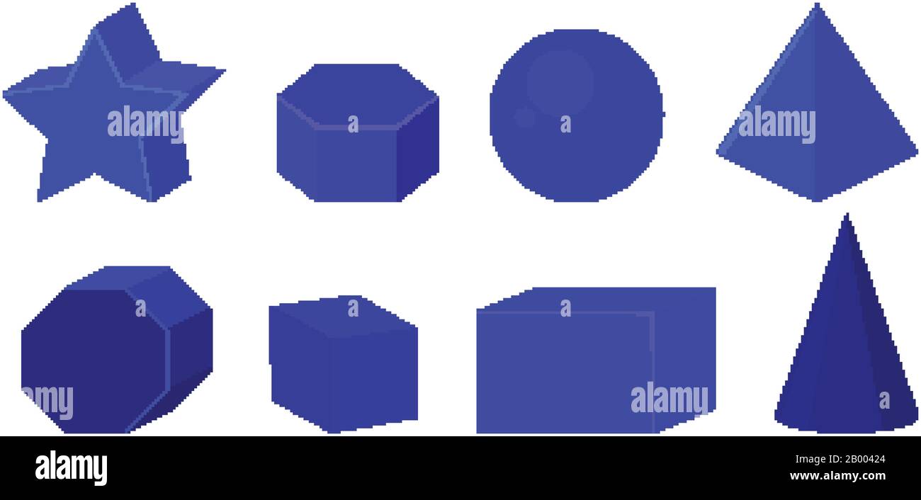 Set of different geometric shapes in dark blue color illustration Stock ...