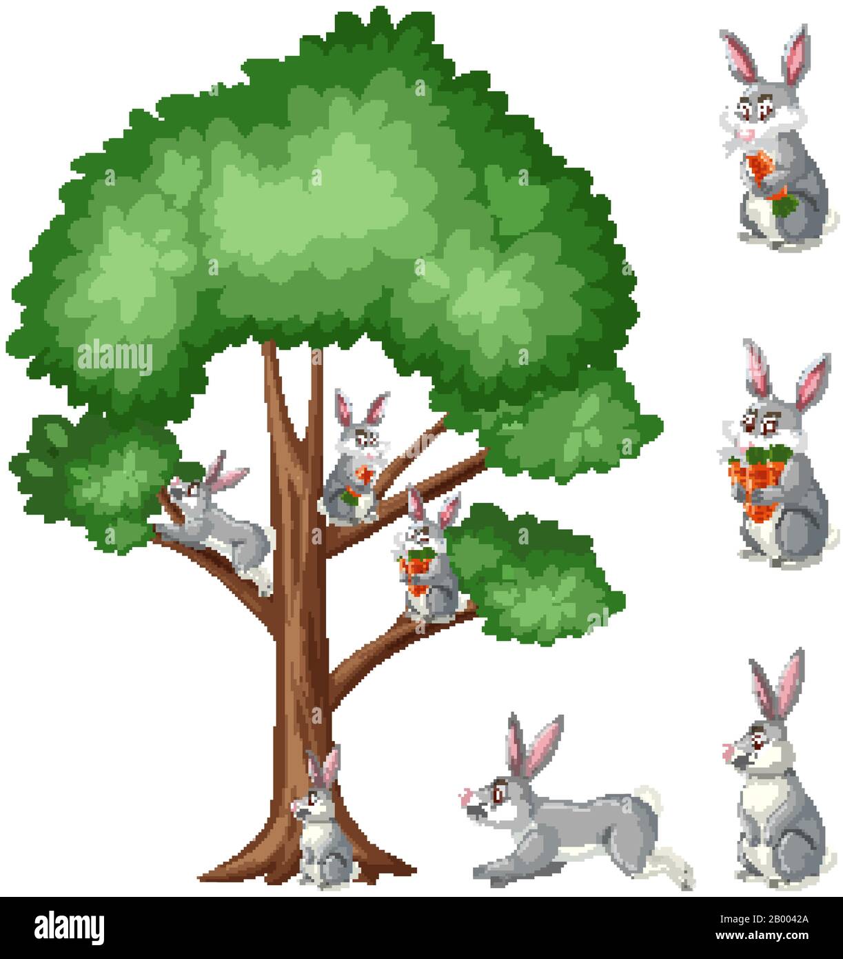 Big tree and many rabbits on white background illustration Stock Vector ...