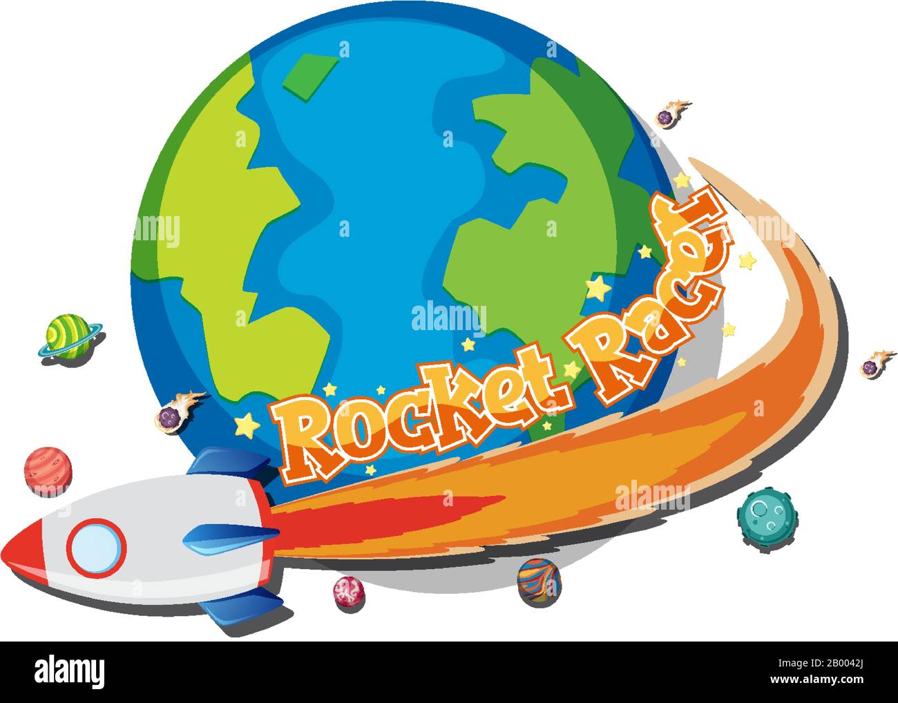 Sticker design for rocket racer with spaceship around the earth ...