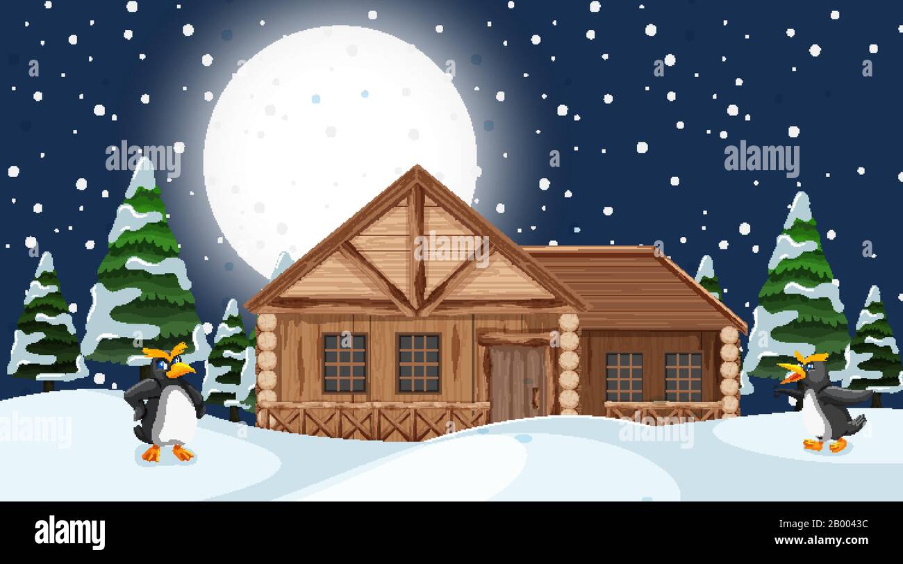 Wooden building in snow Stock Vector Images - Alamy