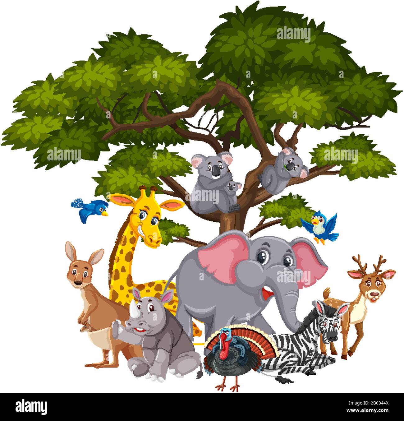 Different types of animals on the tree illustration Stock Vector Image ...