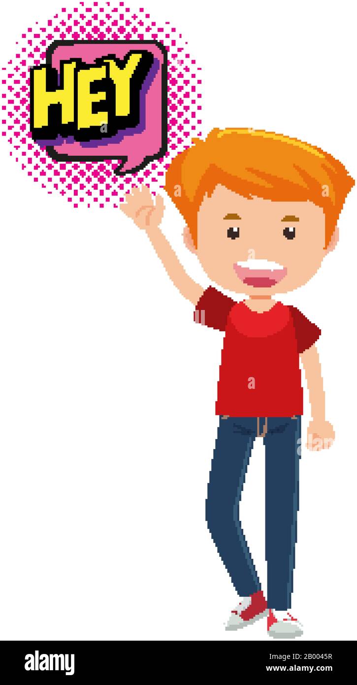 Boy with expression word hey illustration Stock Vector Image & Art - Alamy