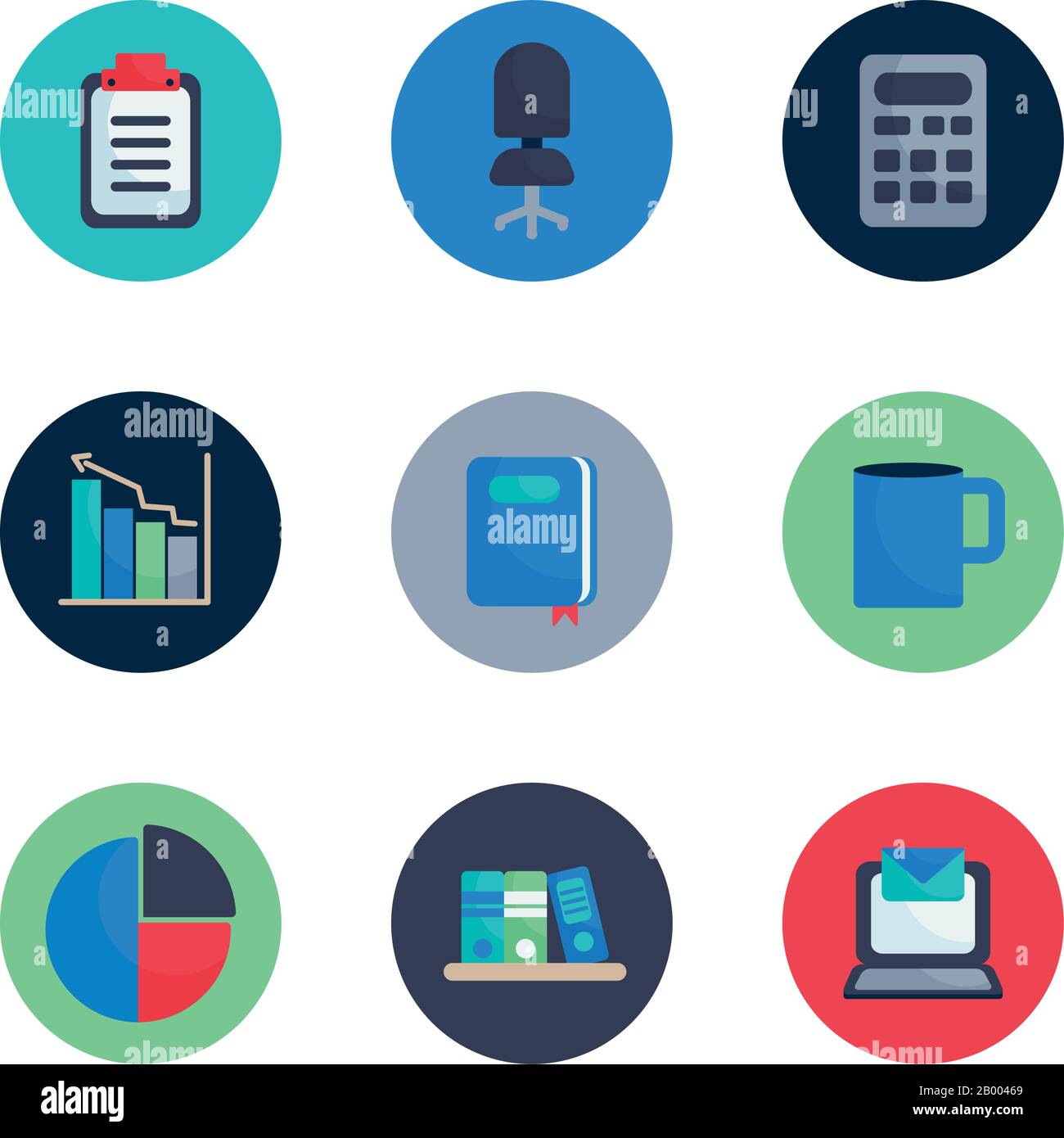 Flat block style icon set design, Office object workforce corporate job ...