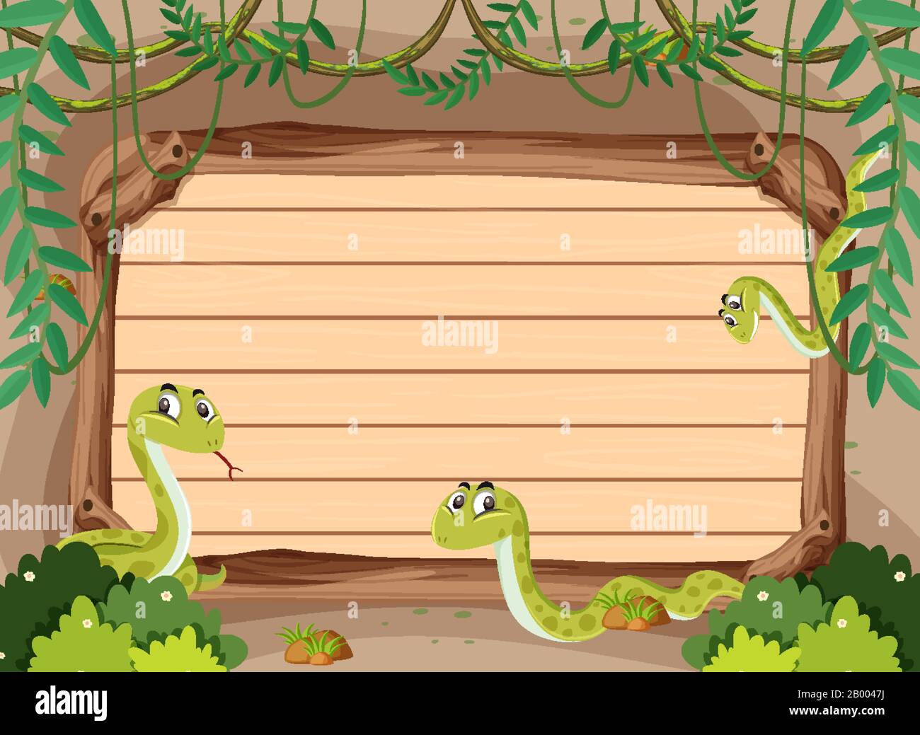 Banner template with snakes in the jungle background illustration Stock ...