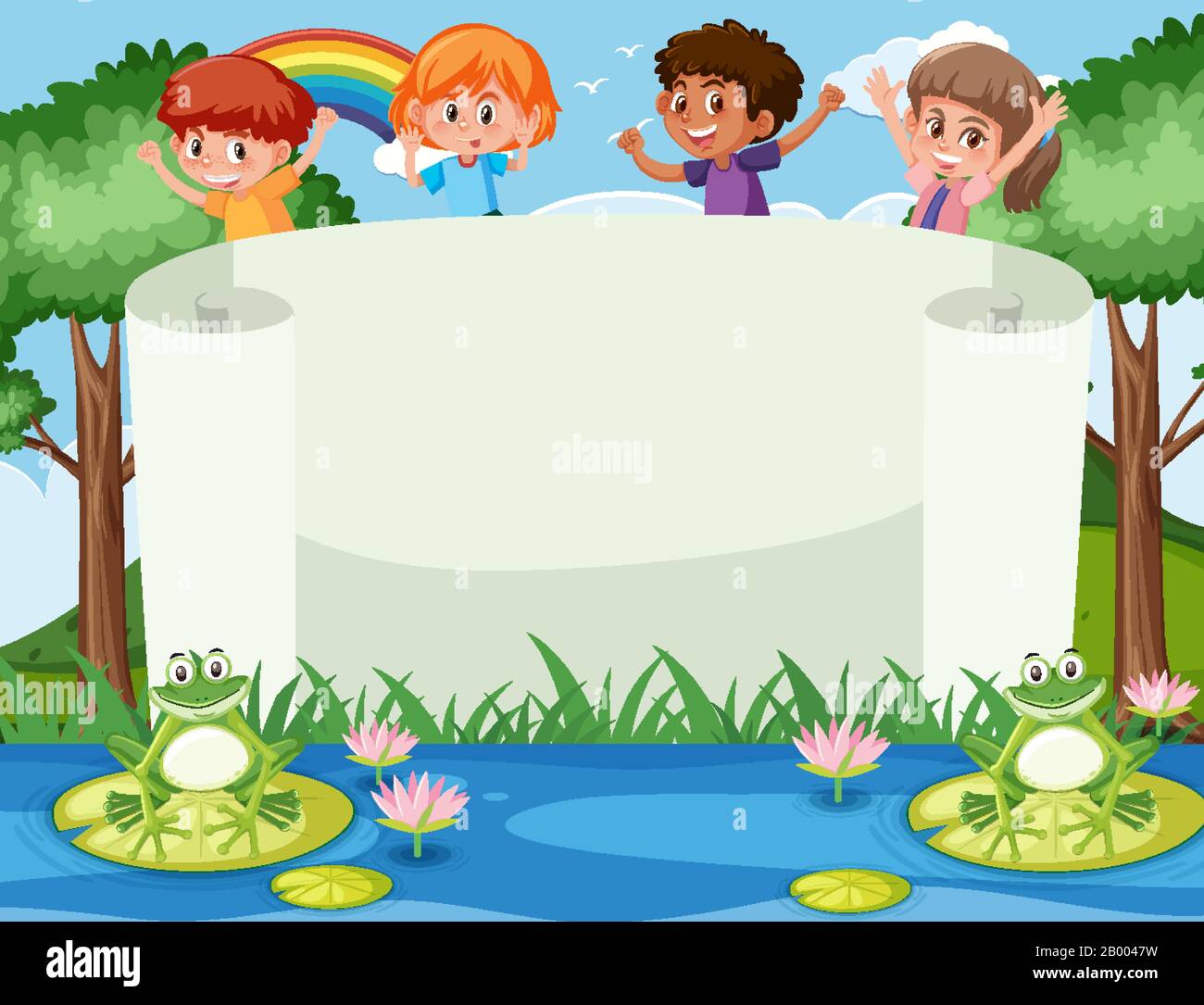 Frog in garden pond Stock Vector Images - Alamy