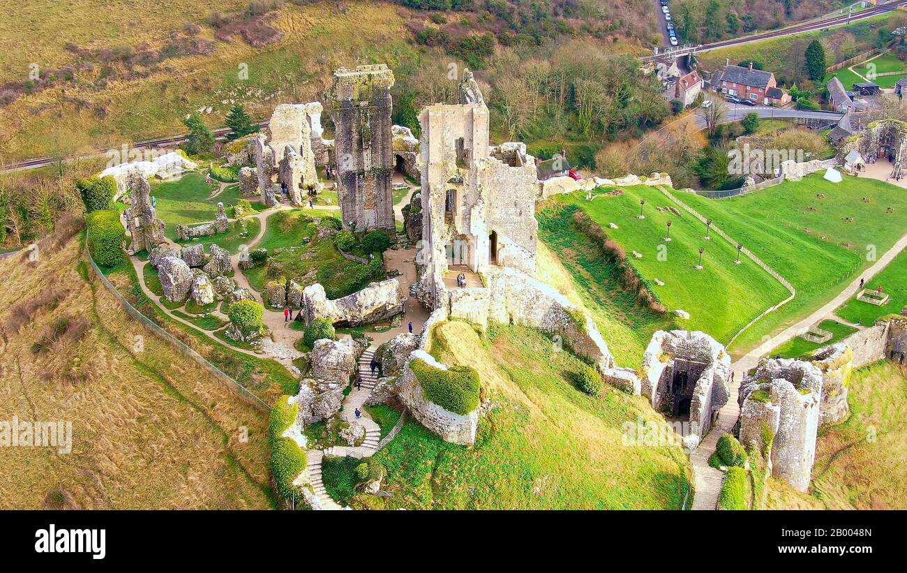 Panoramic view corfe castle hi-res stock photography and images - Alamy