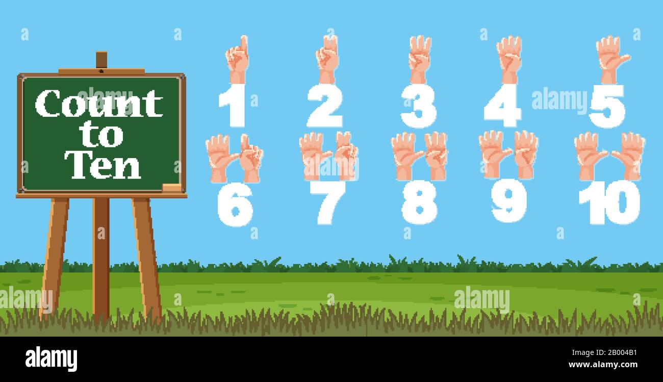 Number one to ten with finger counting with the sky background ...