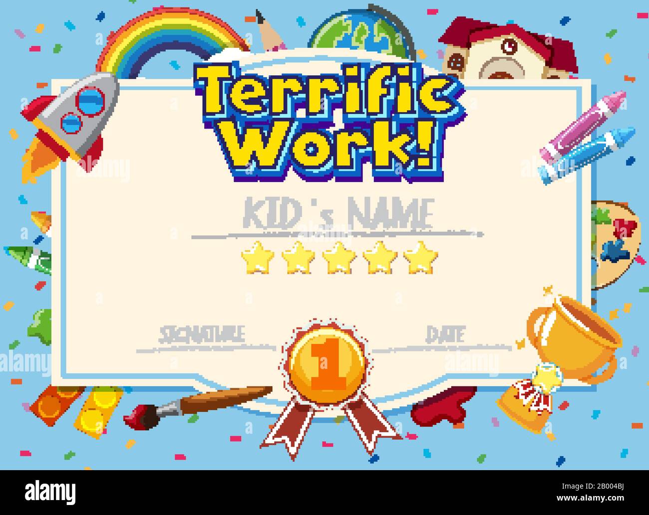 Certificate template for terrific work with school and equipments in ...