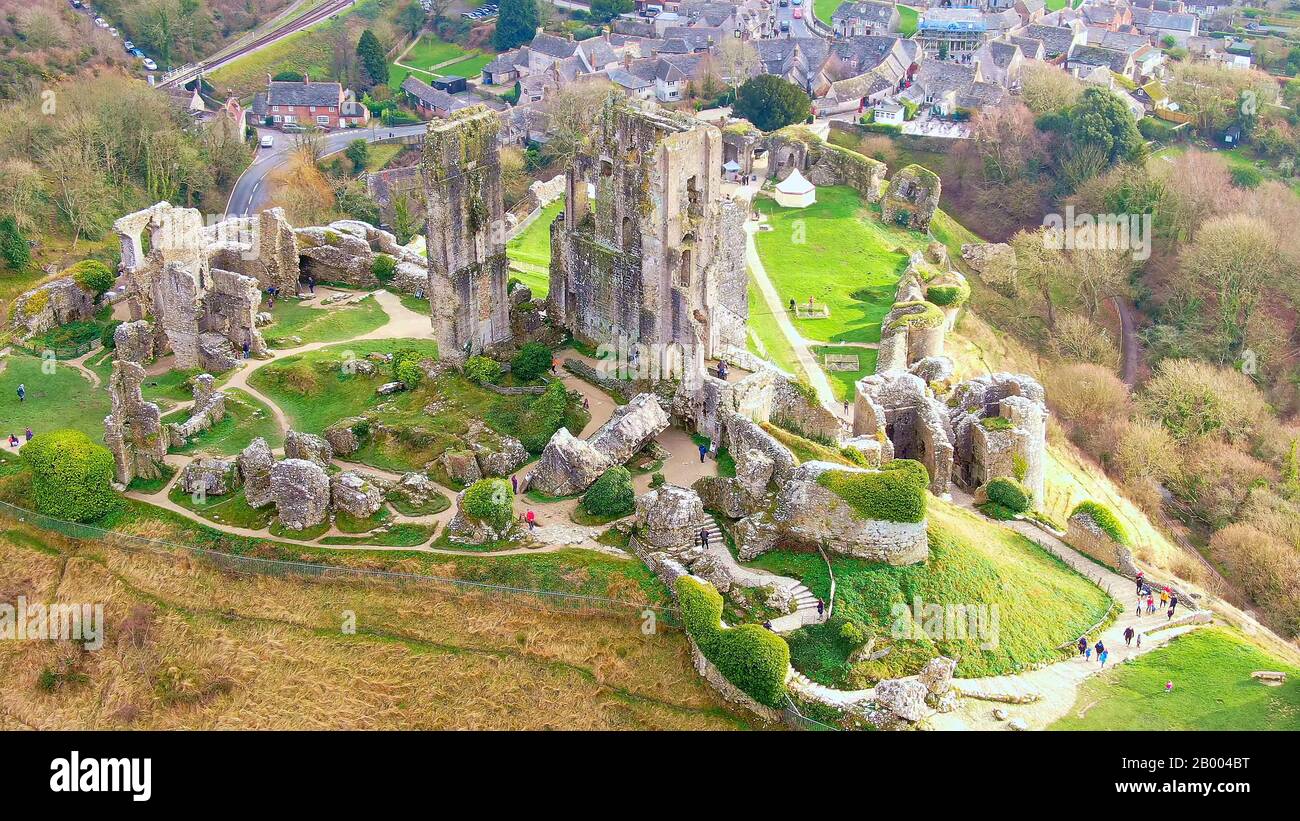 Aerial view corfe castle hi-res stock photography and images - Alamy
