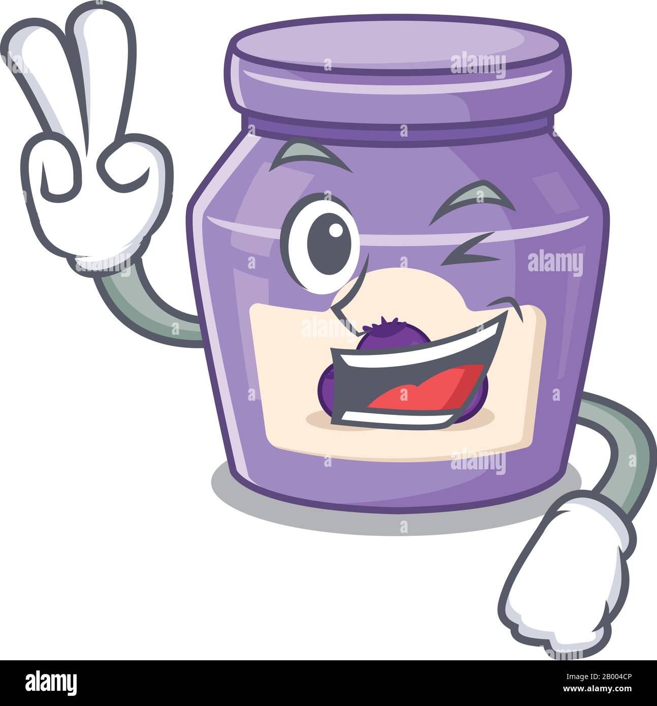 mascot of funny blueberry jam cartoon Character with two fingers Stock ...