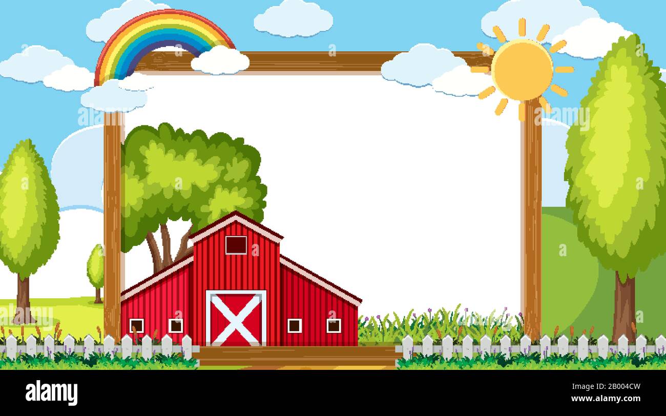 Border template with red barn on the farm illustration Stock Vector ...