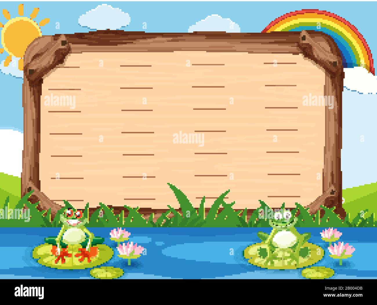 Wooden sign template with two frogs in the park illustration Stock ...