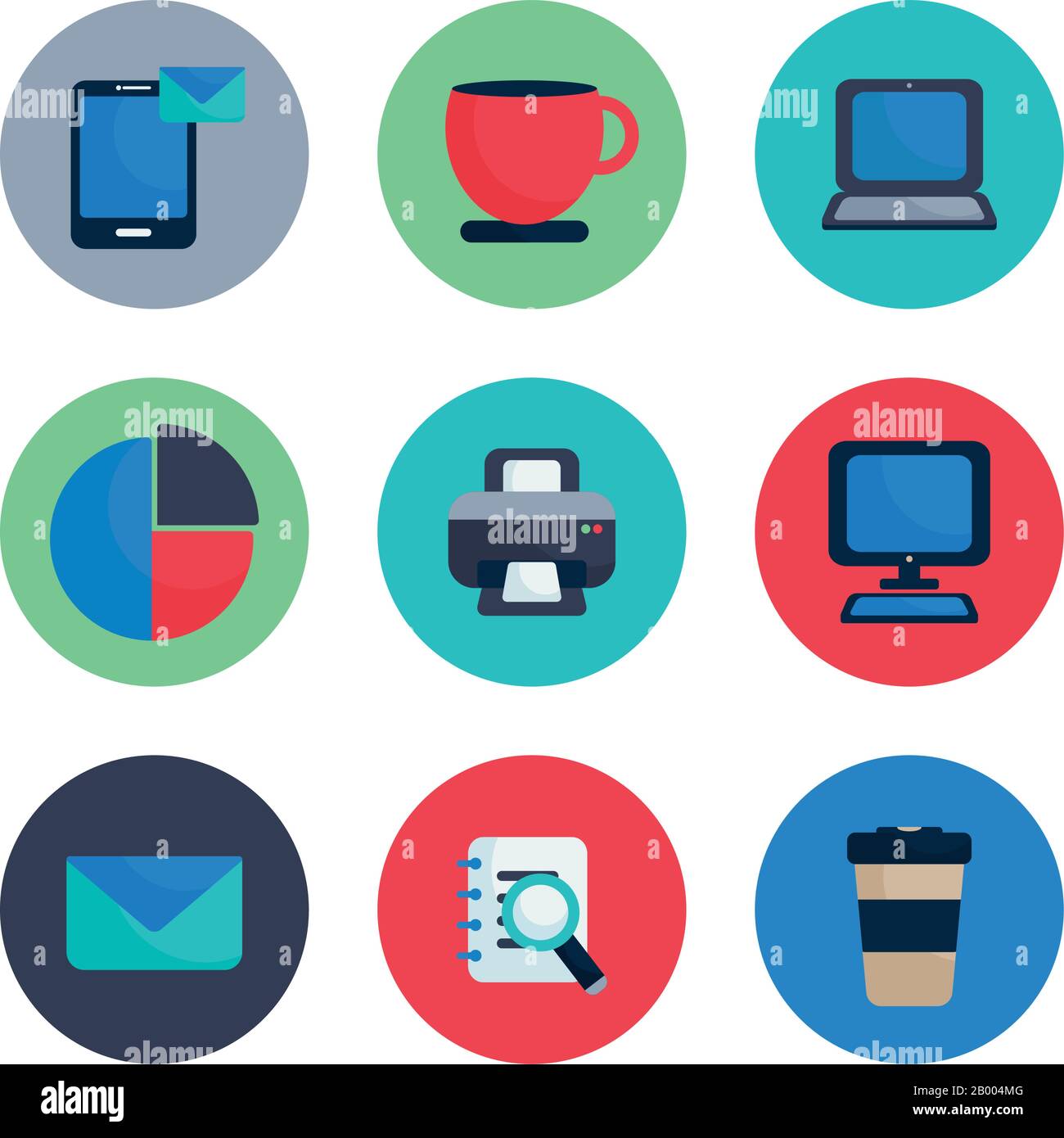 Flat block style icon set design, Office object workforce corporate job ...