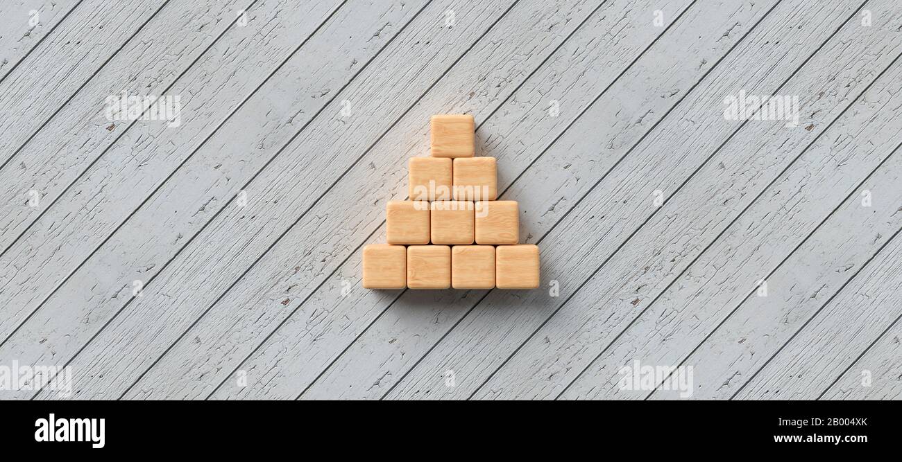 empty wooden blocks for own text formed as a pyramid on wooden ...