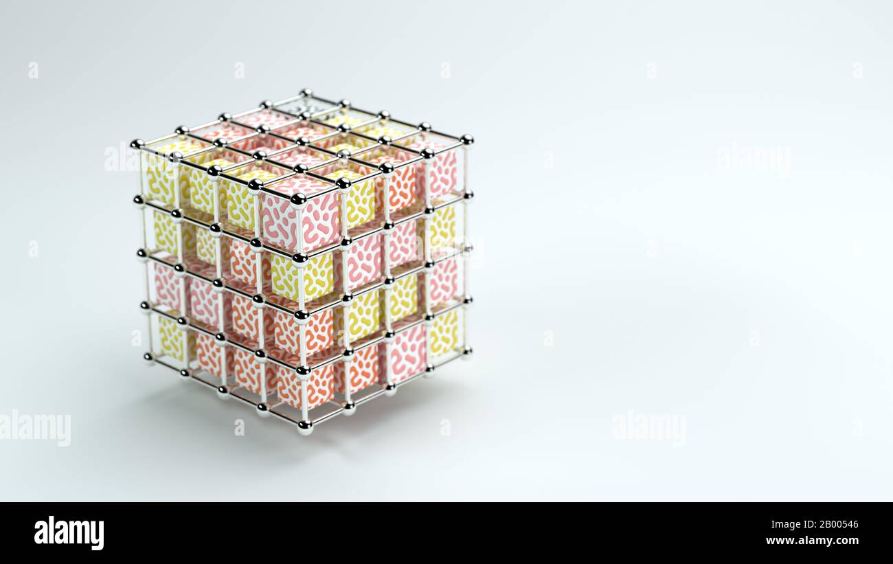 cube grid with different sized colorful boxes symbolizing data in a ...