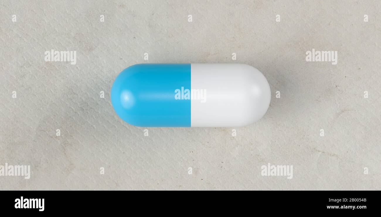 single blue pill on paper background - 3d rendered illustration Stock ...