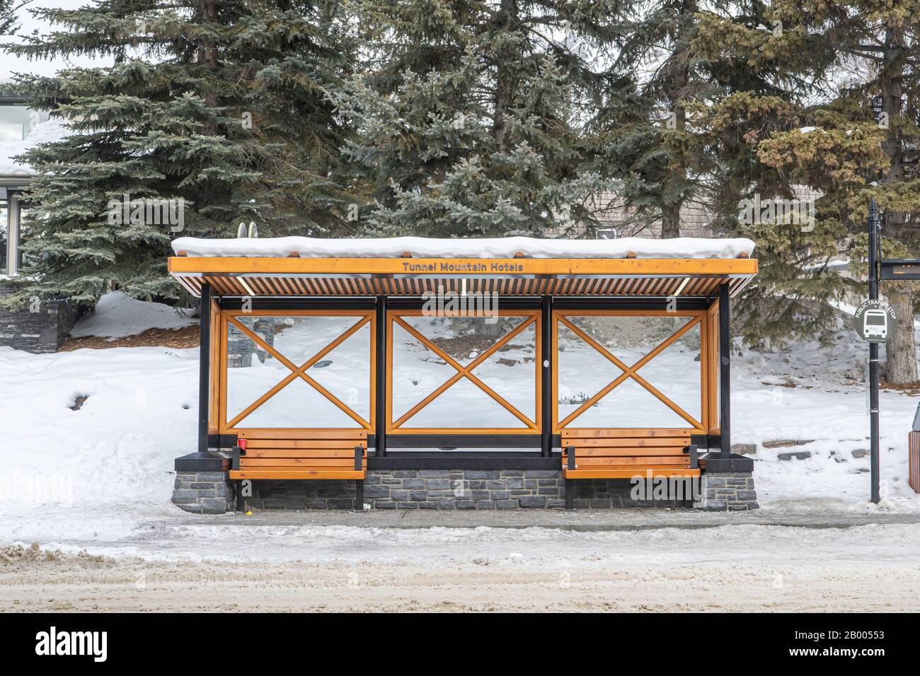 January 26 2020 - Banff Alberta, Canada - Public transport bus stop ...