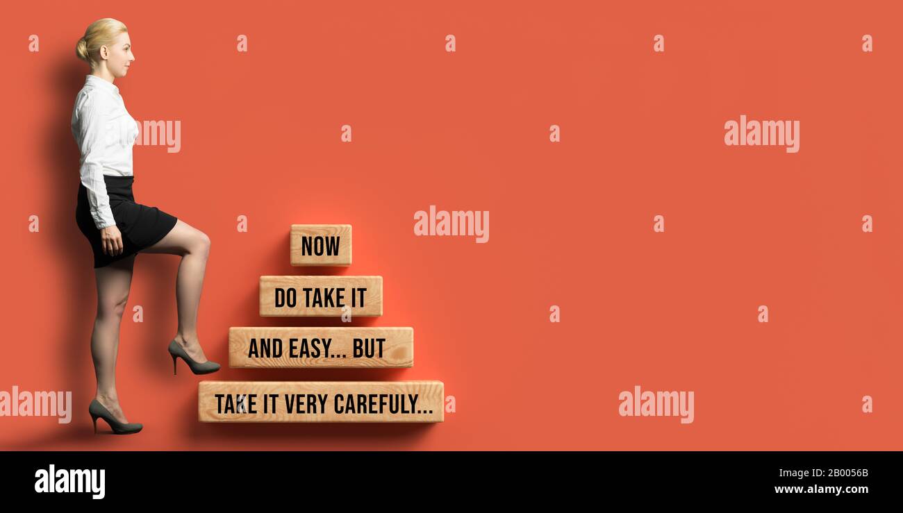 woman stepping up a motivational ladder Stock Photo - Alamy