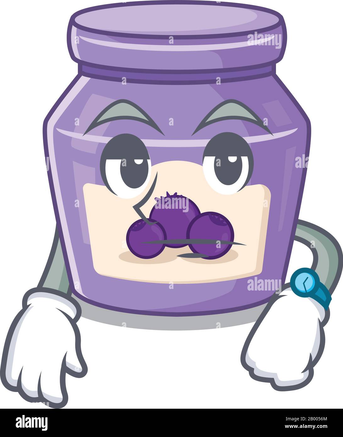 cartoon character design of blueberry jam on a waiting gesture Stock ...