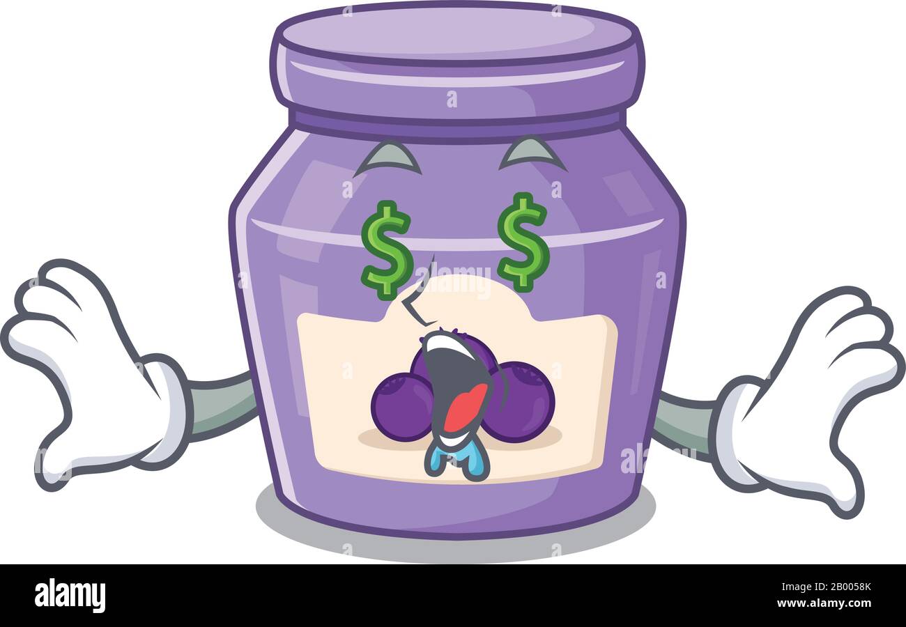 Happy rich blueberry jam cartoon character with Money eye Stock Vector ...