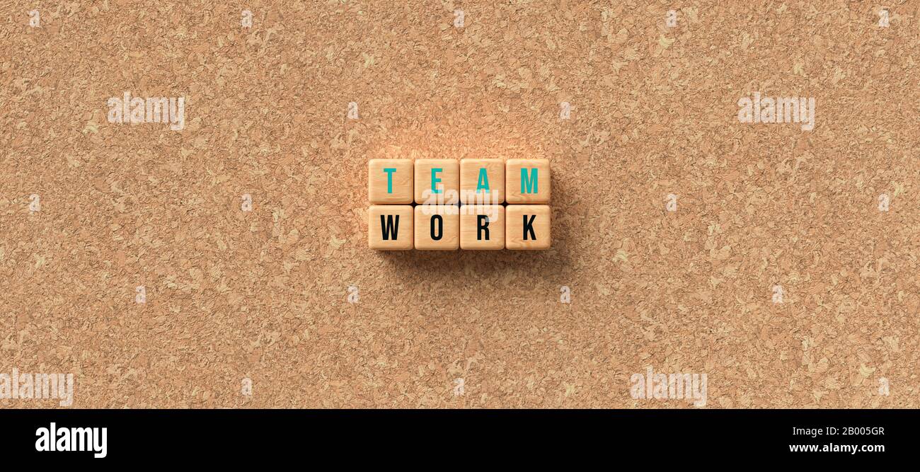 cubes showing the message TEAMWORK on cork background - 3D rendered ...