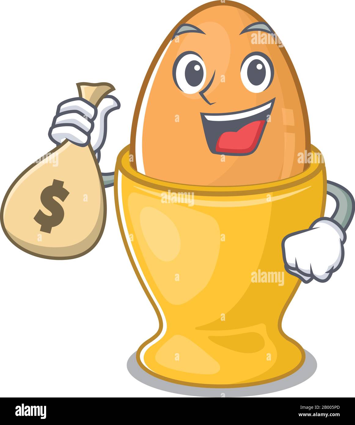 Rich and famous egg cup cartoon character holding money bag Stock ...