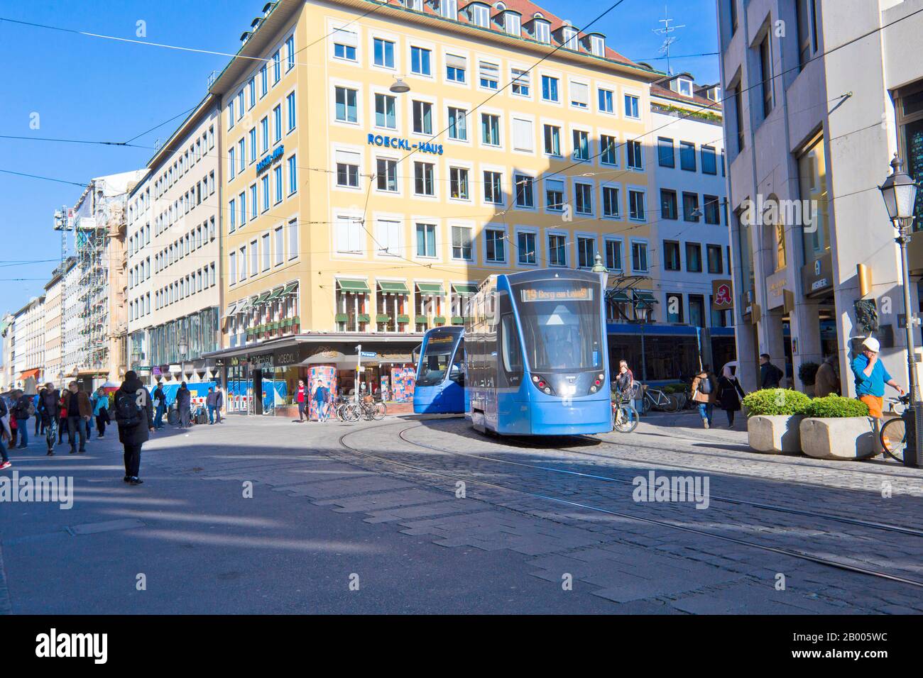 Munich, Germany-October 2019 : Shopping square crowded with people near ...