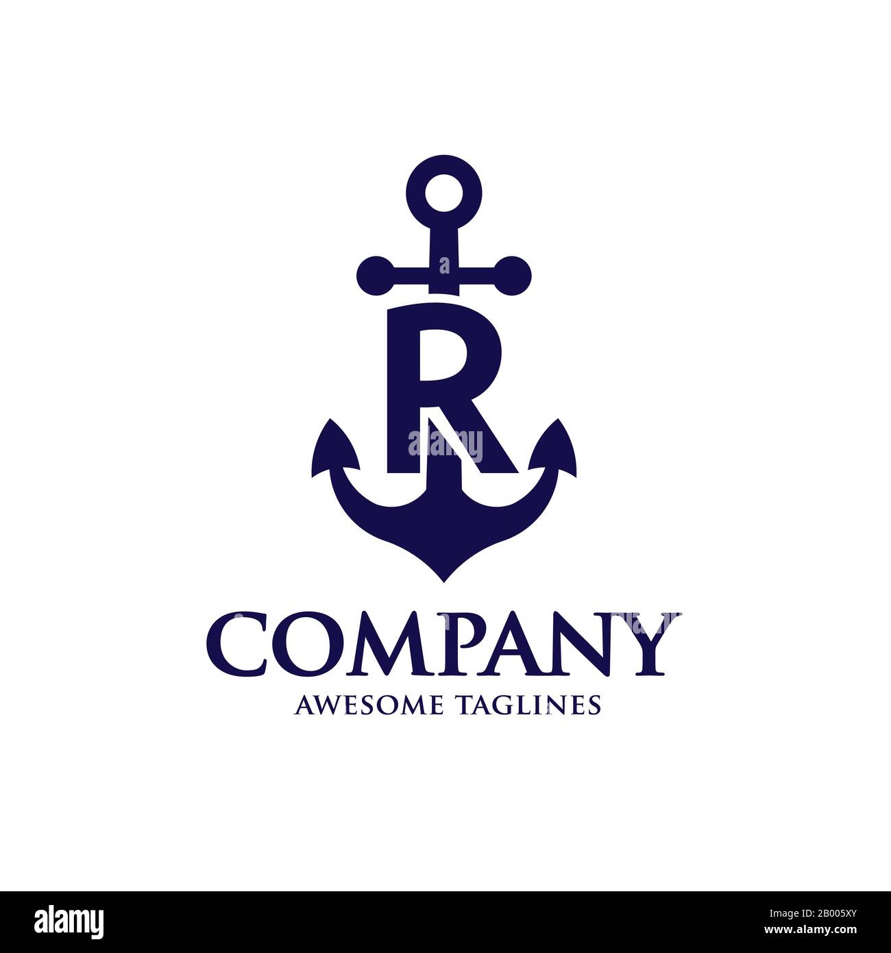 creative initial letter R with Anchor blue color logo vector concept ...