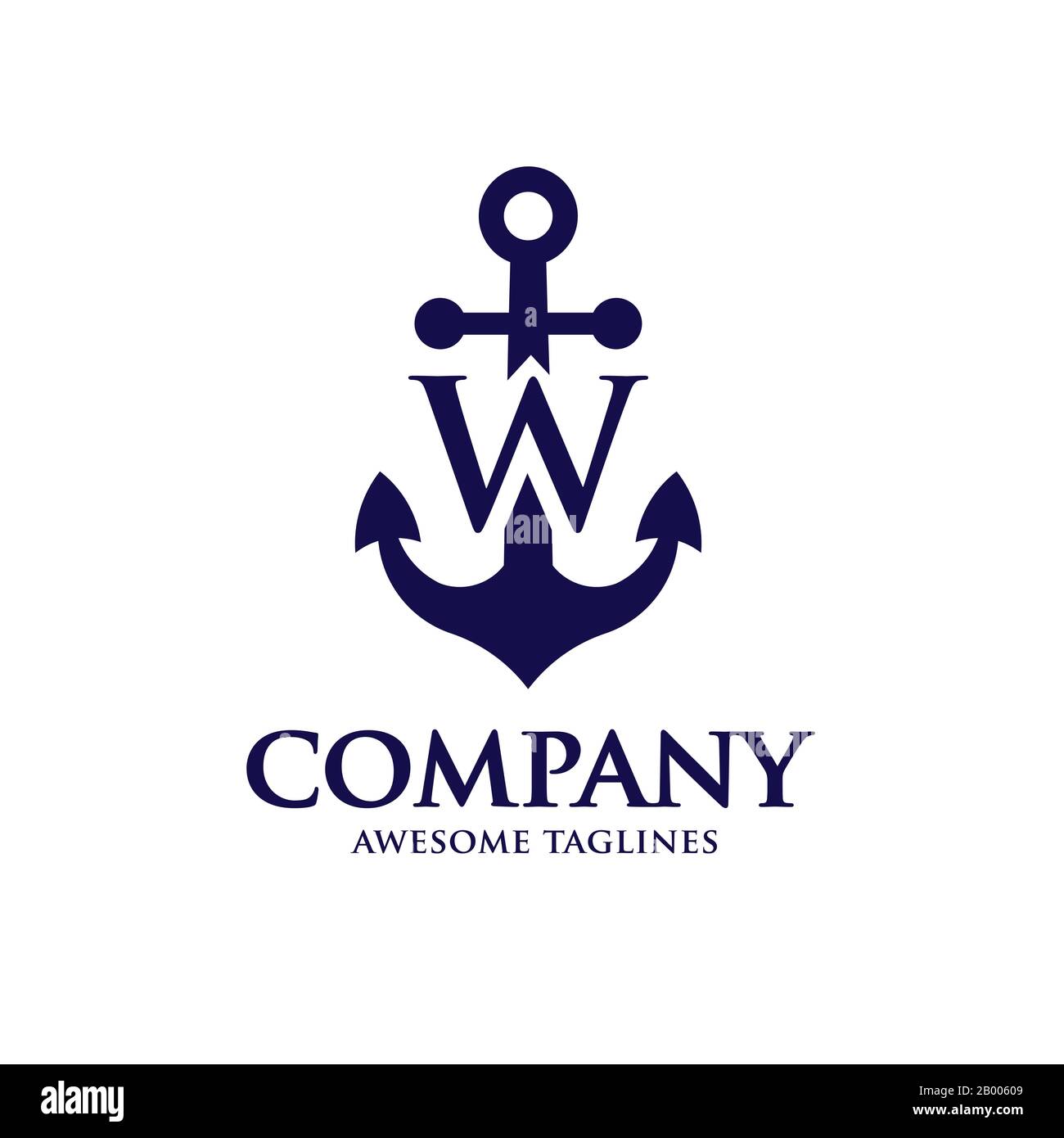 creative initial letter W with Anchor blue color logo vector concept ...