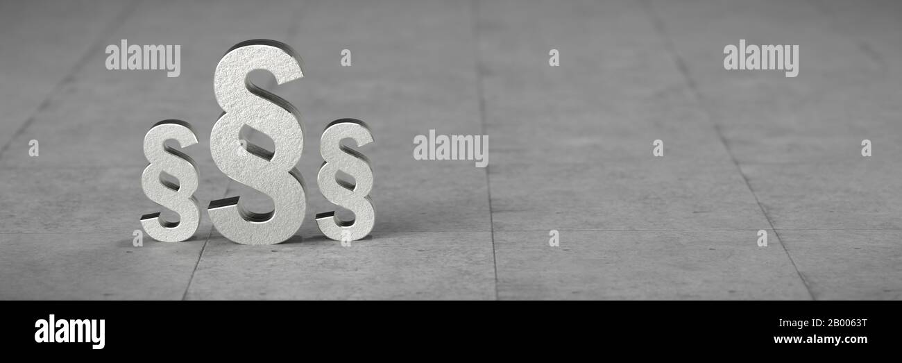 three paragraph symbols on concrete floor - 3D rendered illustration ...