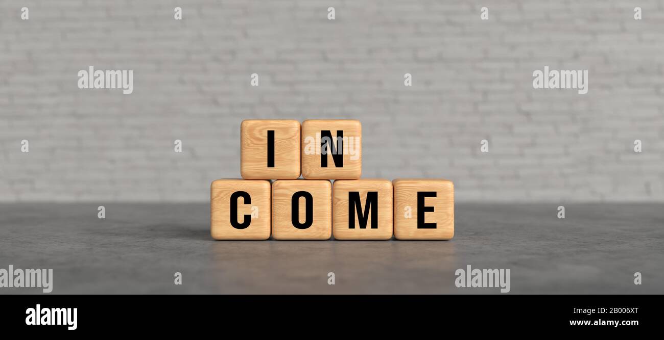 cubes with the word INCOME in concrete floor - 3D rendered illustration ...