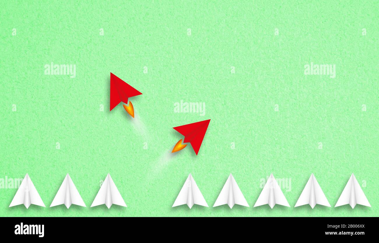 little airplanes and two red ones symbolizing a different approach on ...