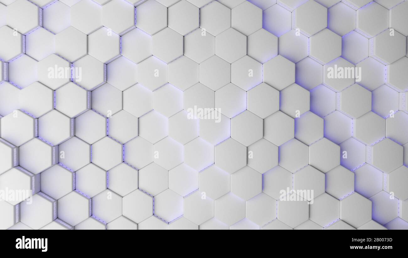 white futuristic hexagon cylinder pattern with blue lights - 3D ...