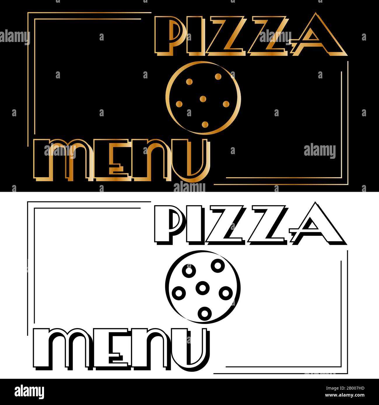 art deco pizzeria menu design with stylized pizza outline creative ...
