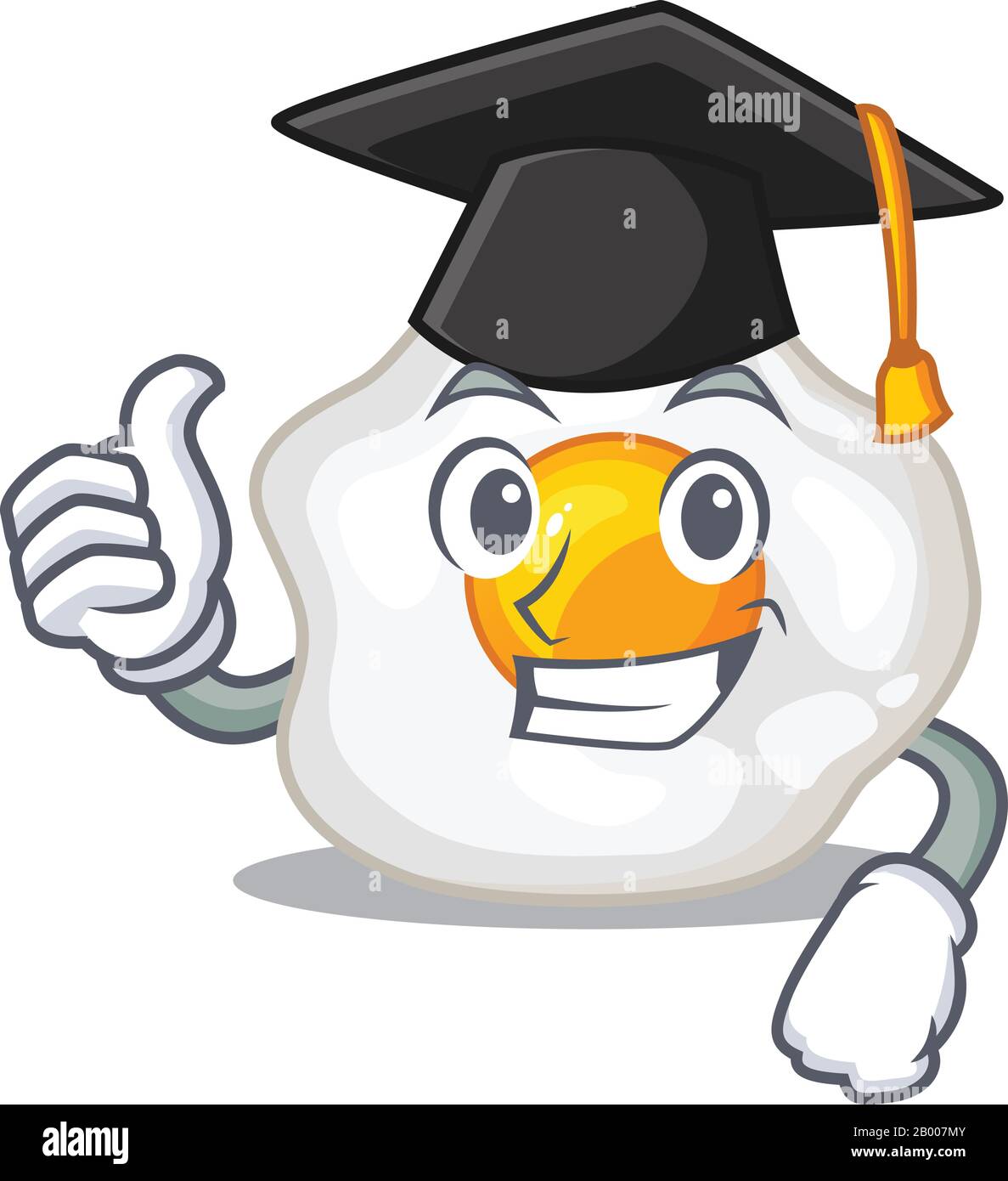 happy and proud of fried egg wearing a black Graduation hat Stock ...