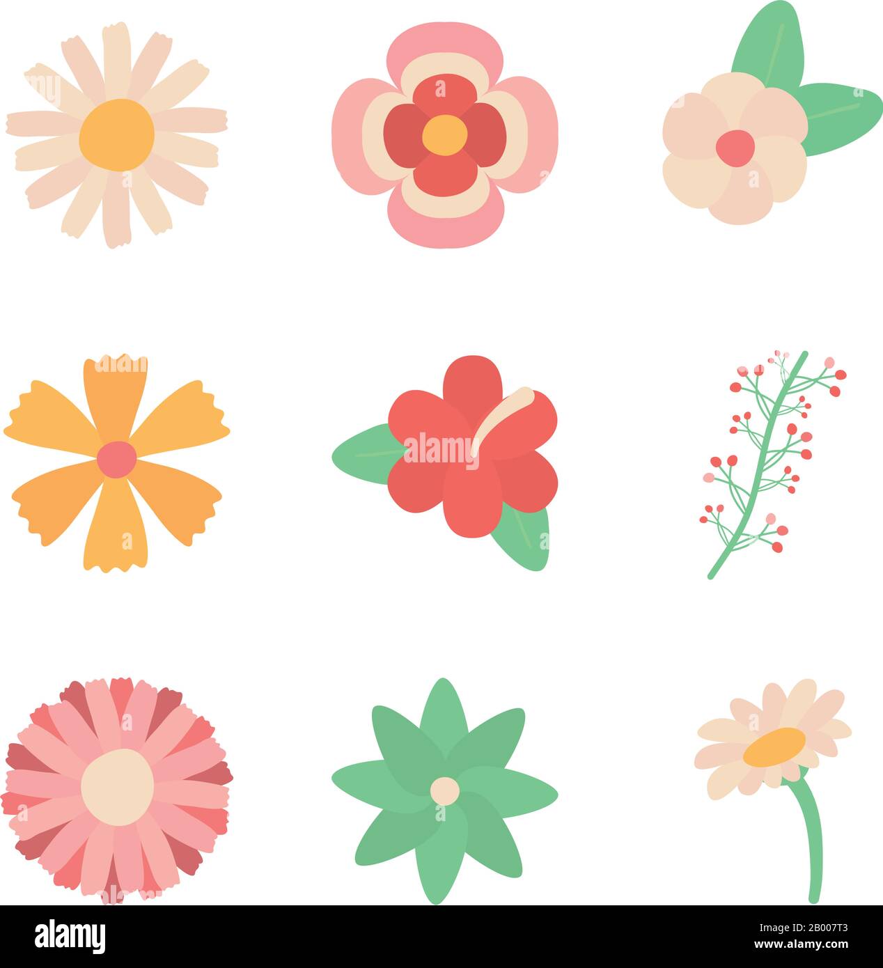Flowers flat style icon set design, floral nature plant ornament garden ...