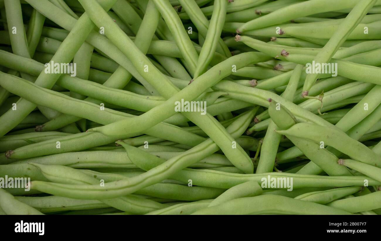 The close up of Taiwan green beans vegetable at food market in Taipei ...