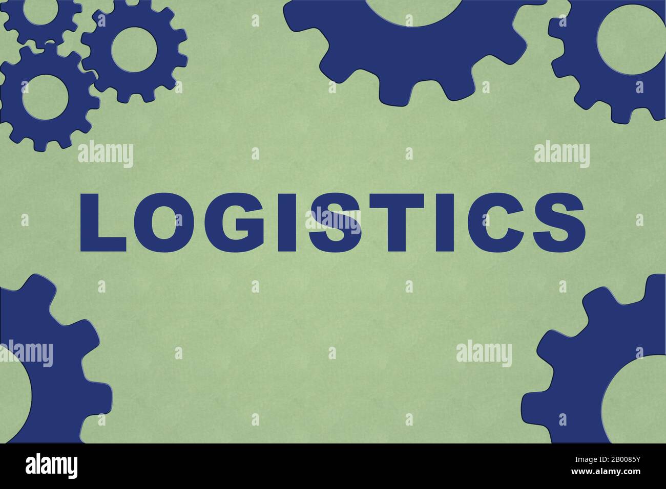 LOGISTICS sign concept illustration with blue gear wheel figures on ...
