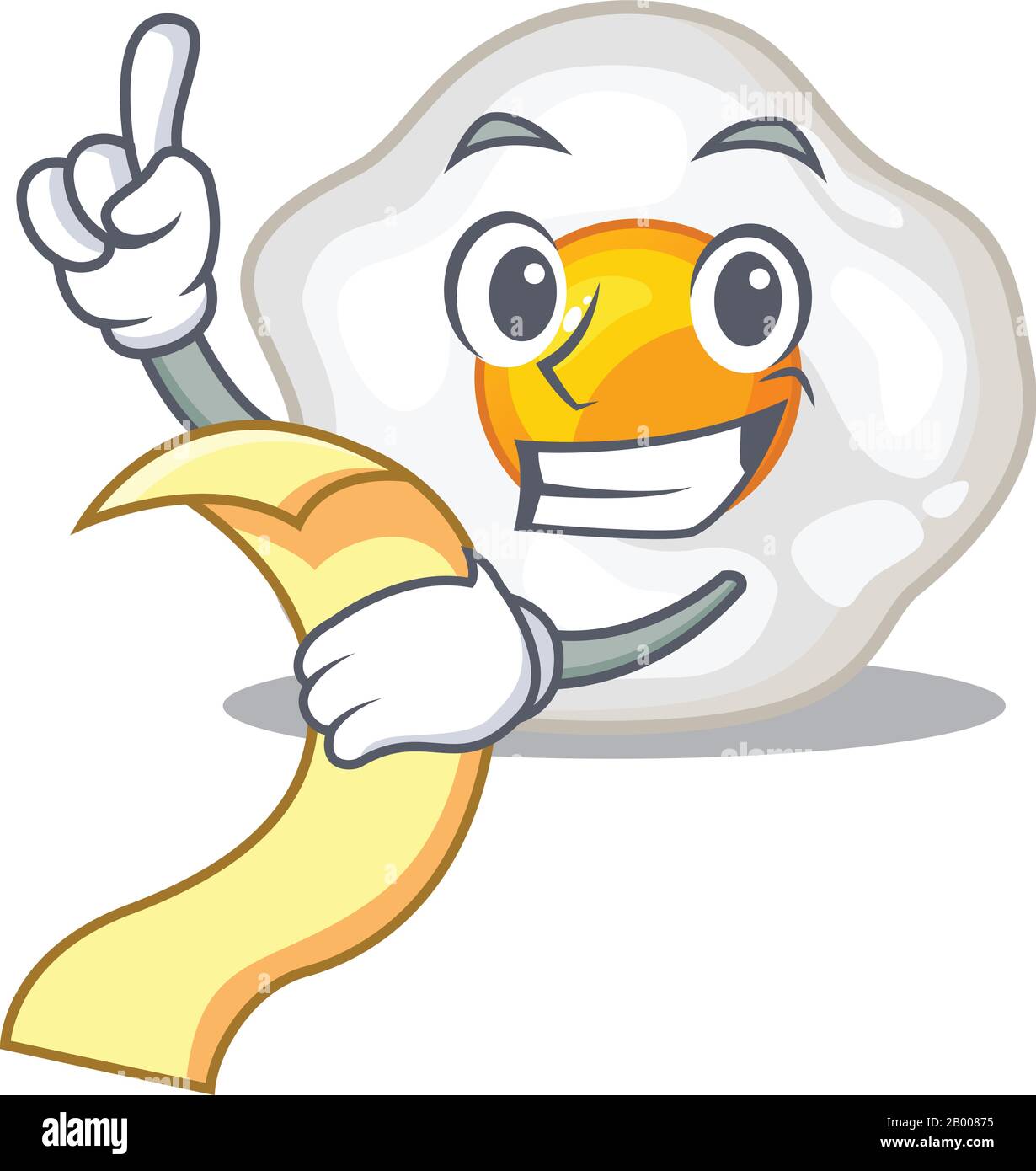 A funny cartoon character of fried egg holding a menu Stock Vector ...