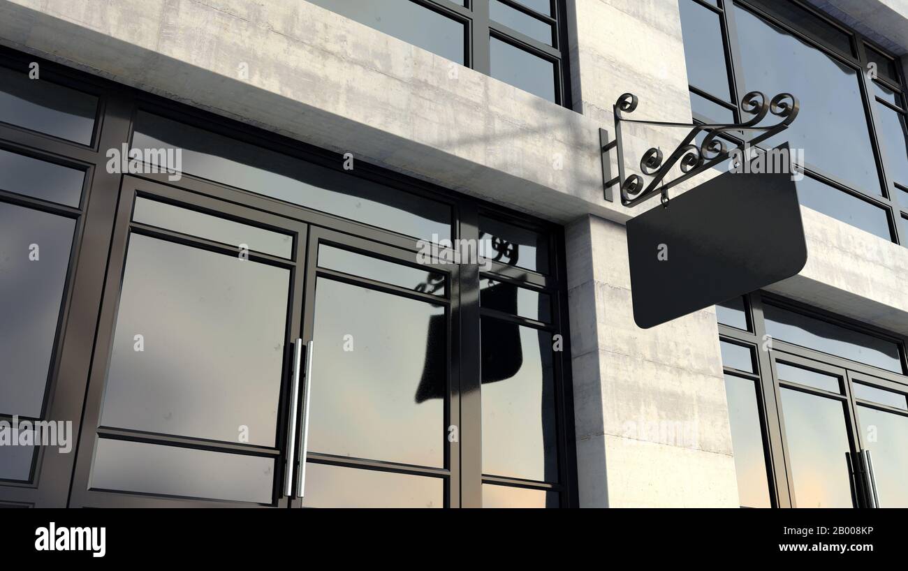 An ornate sign mounted outside a generic unbranded shop facade on the ...