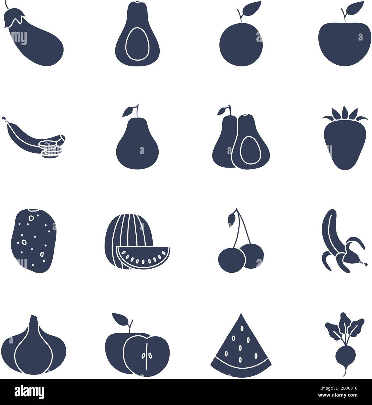 Fruits and vegetables silhouette style icon set design, healthy organic ...