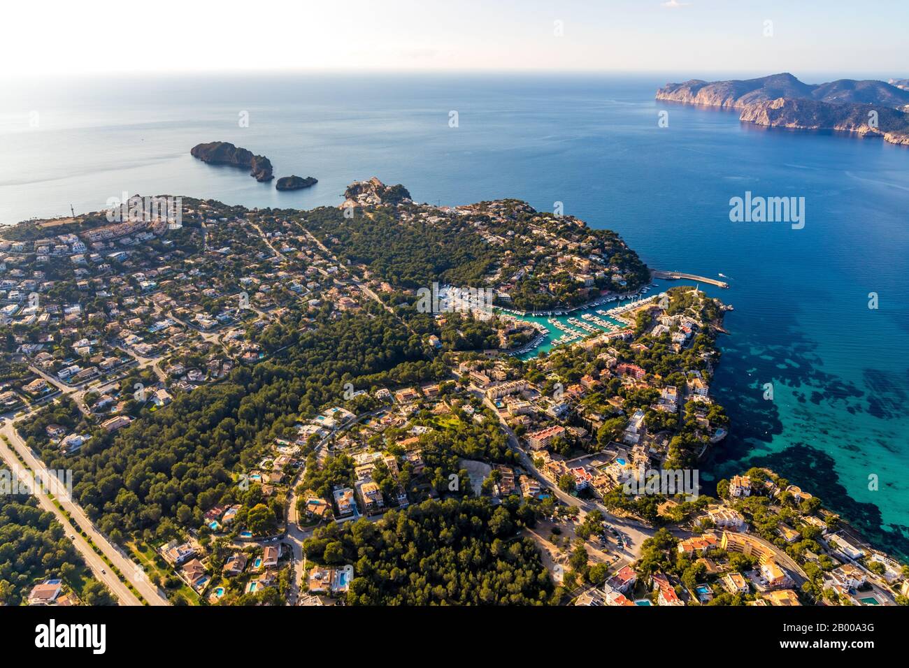 Aerial view, village view and port of Santa Ponsa, Santa Ponsa, Calvià ...