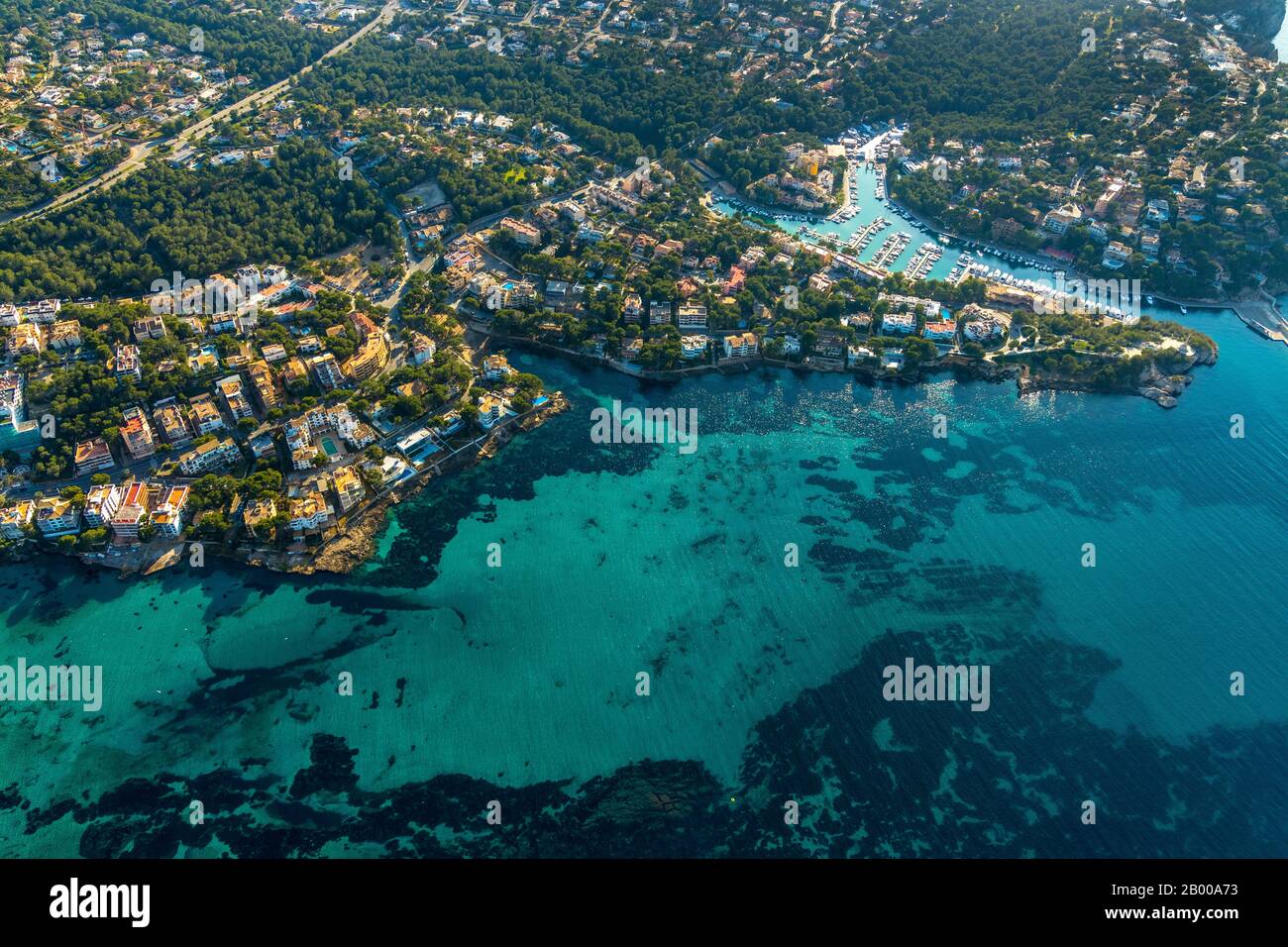 Aerial view, Port of Santa Ponsa, Calo d'en Pellicer bay and beach ...