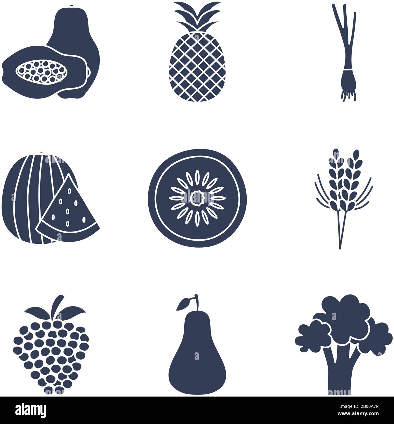 Fruits and vegetables silhouette style icon set design, healthy organic ...