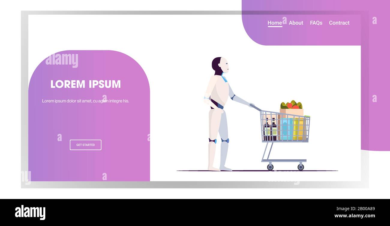 robot pushing trolley cart full of groceries artificial intelligence ...